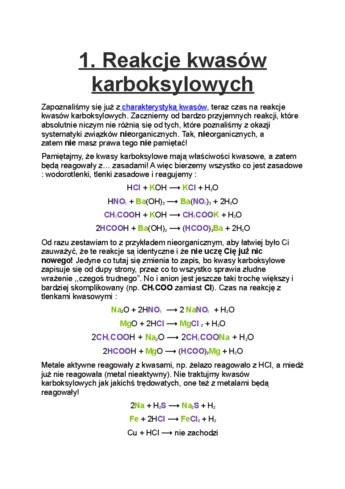 Reakcje kw karbo - organa - 1. Reakcje kwasów karboksylowych ...