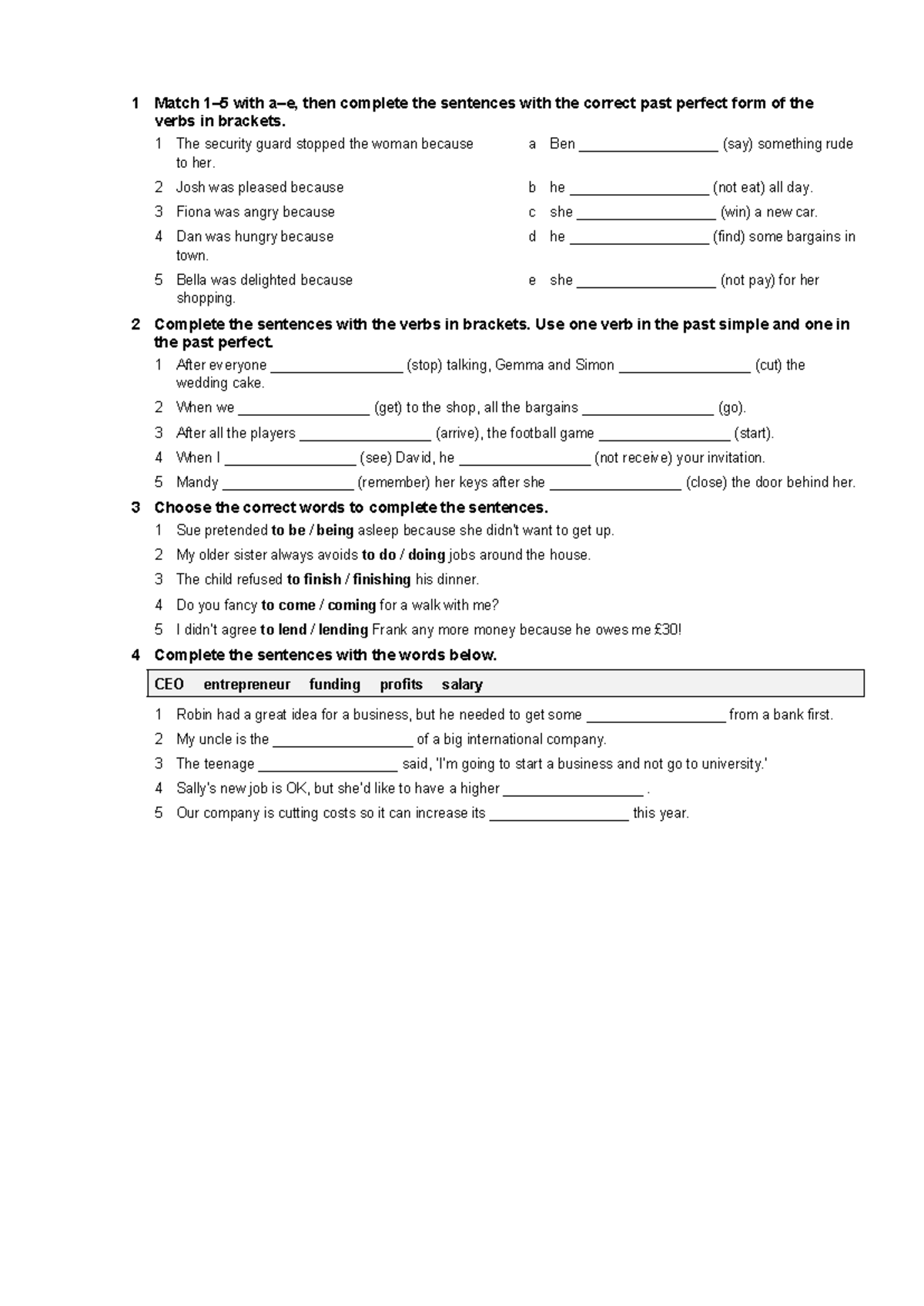 Past Perfect and Simple Tense Exercises for ESL Learners - Studocu