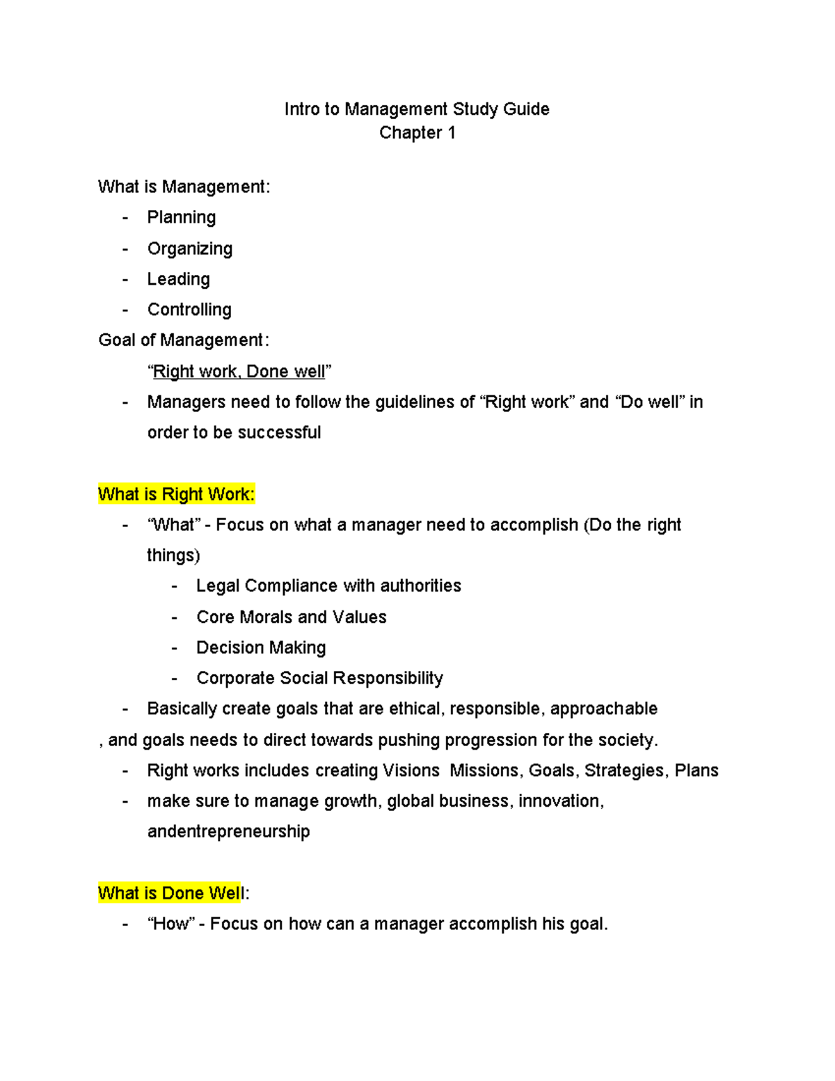 Intro to Mgm Study Guide Chapter 1 - Intro to Management Study Guide Chapter 1 What is ...