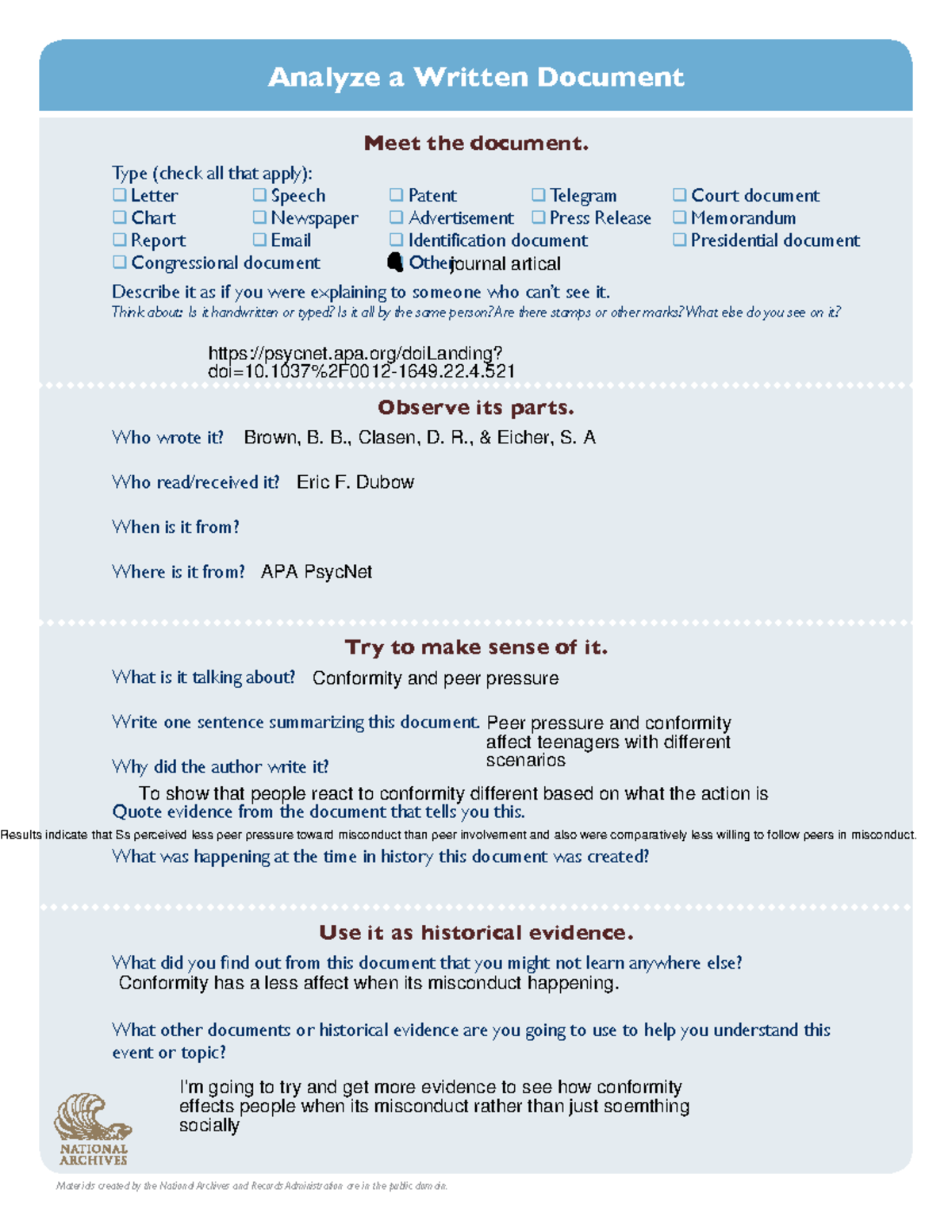 Analysis of Written Document - National Archives Worksheet (12) - Studocu