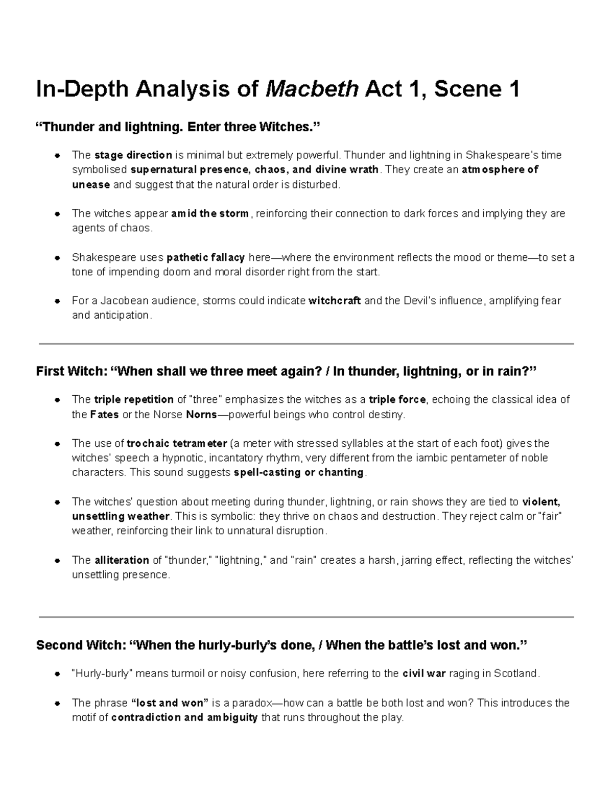 In-Depth Analysis of Macbeth (ENG 101) Act 1, Scene 1 - Studocu