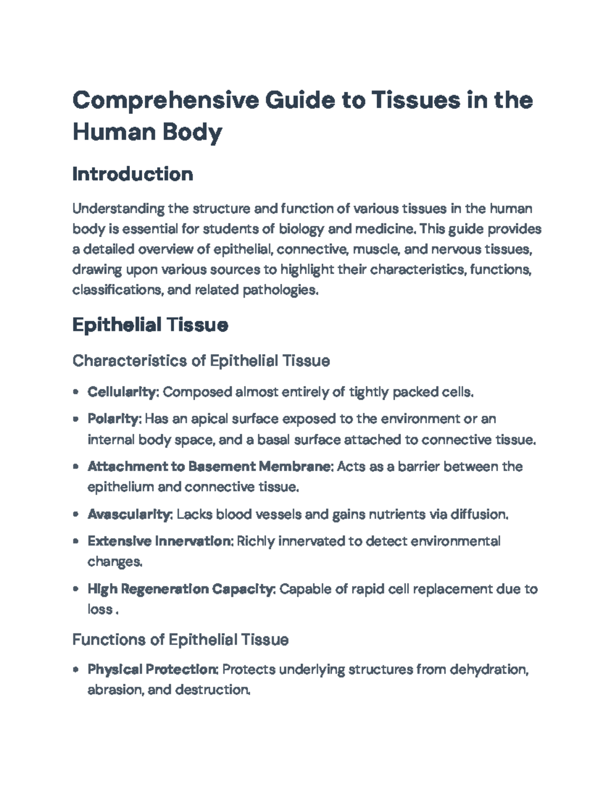 Human Tissues Guide: Structure, Function, and Pathology Overview - Studocu