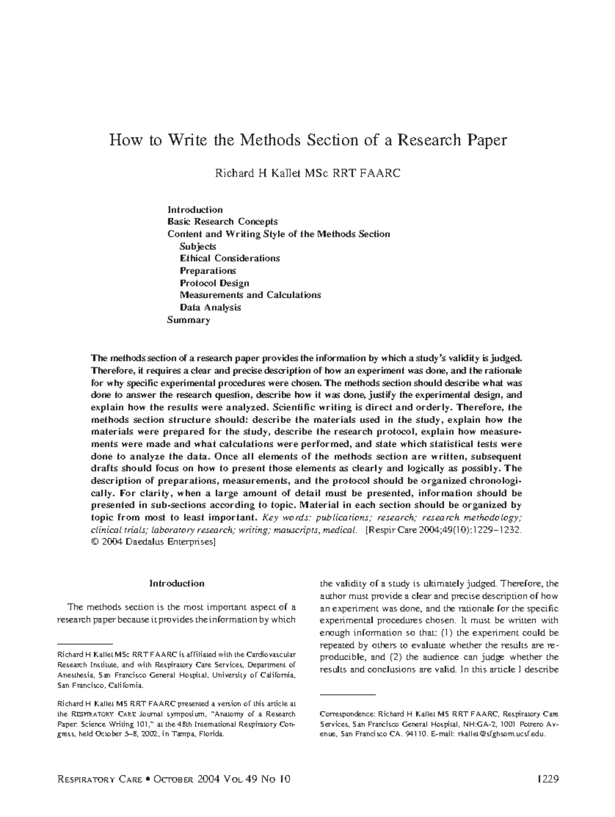 How to Write the Methods Section of a Research Paper (RRT 2004) - Studocu