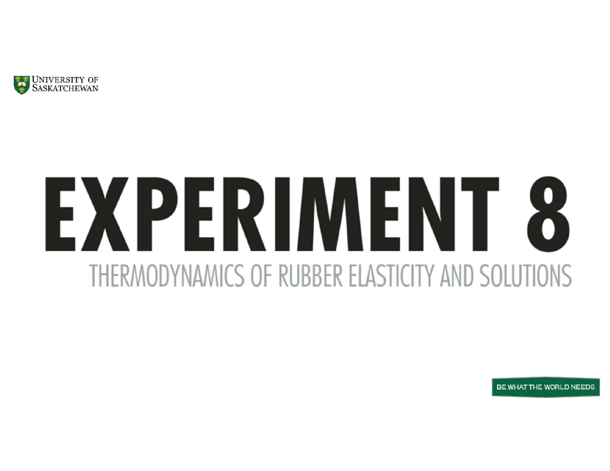 Experiment 8 - Thermodynamics of Polymers and Solutions - Studocu