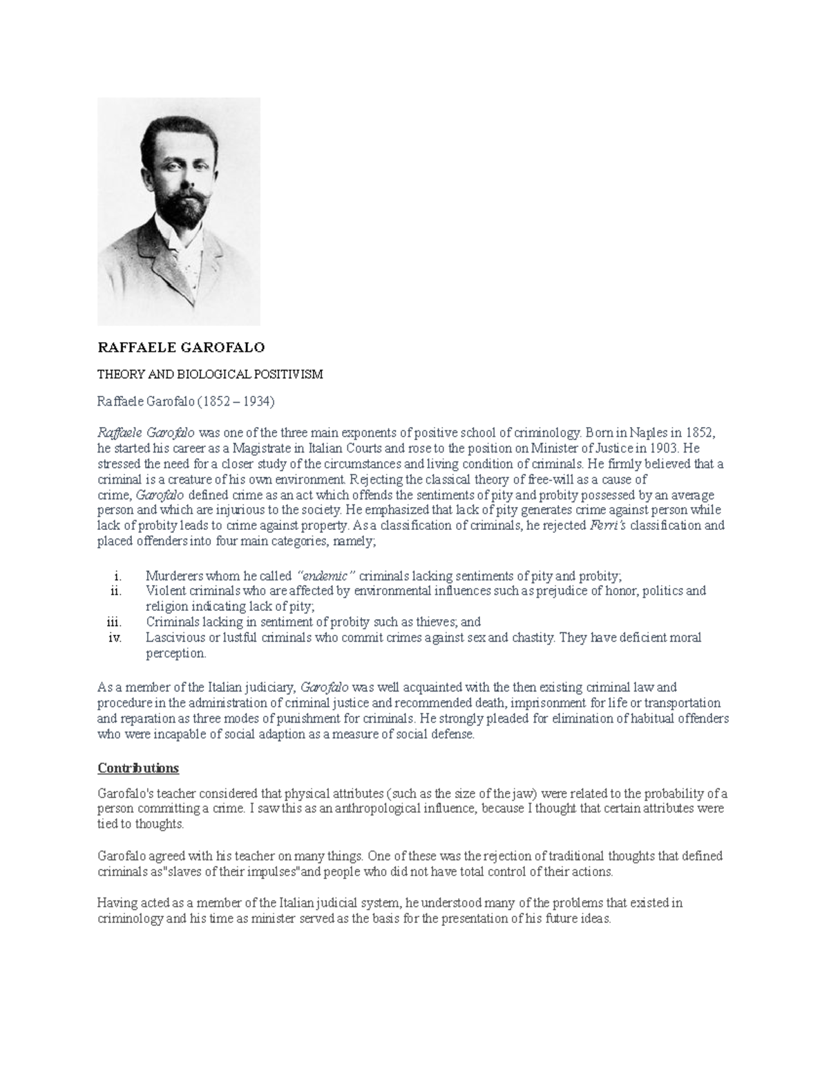 Raffaele Garofalo: Insights on Biological Positivism in Criminology ...