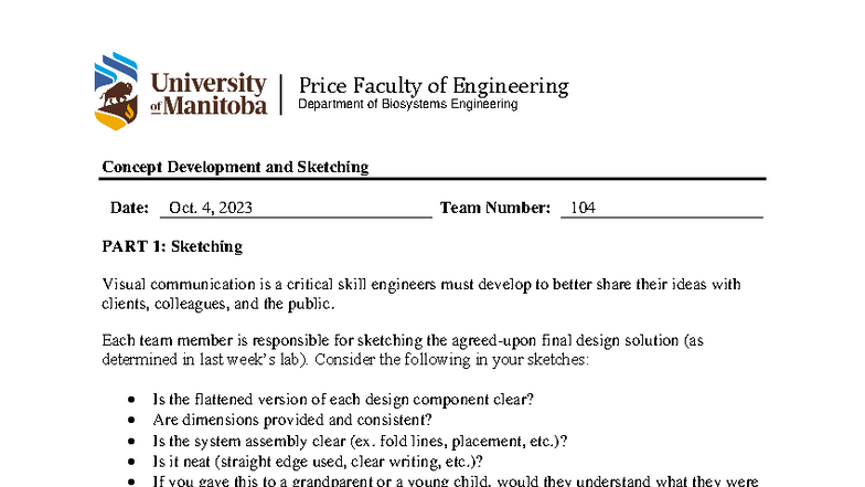 ENG 1430 Concept Development & Sketching Team 104 Report - Studocu