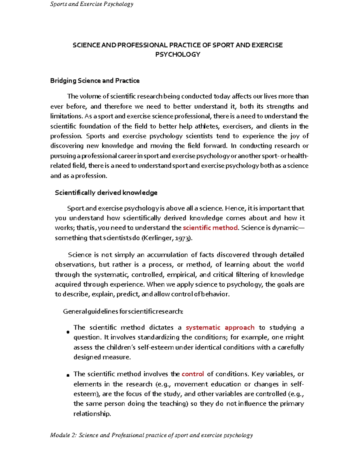 Module 2: Science & Practice in Sports & Exercise Psychology - Studocu