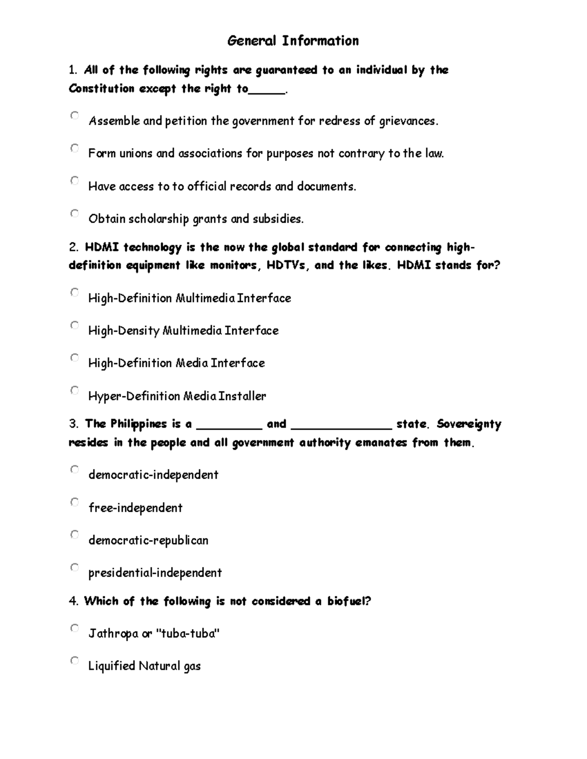 CIVIC 101: General Info & Quiz Questions Review Guide - Studocu