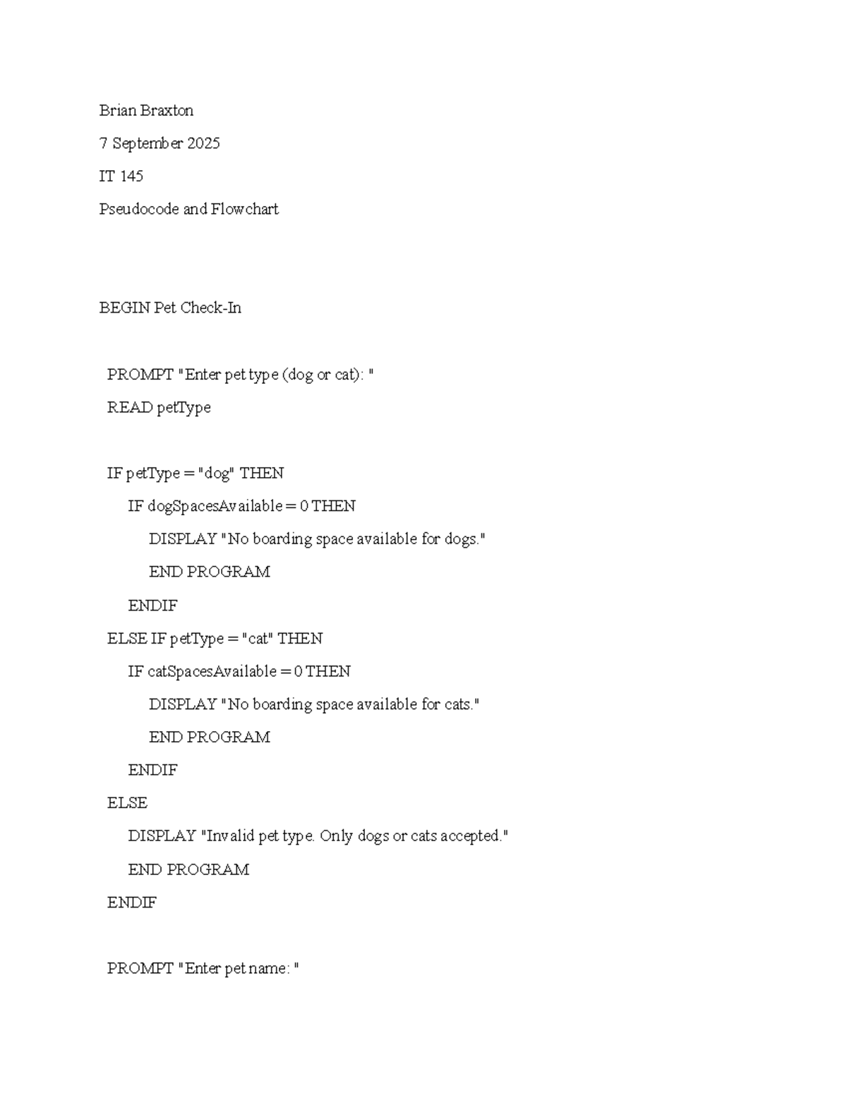 IT 145 Flowchart Assignment: Pet Boarding System Logic - Studocu