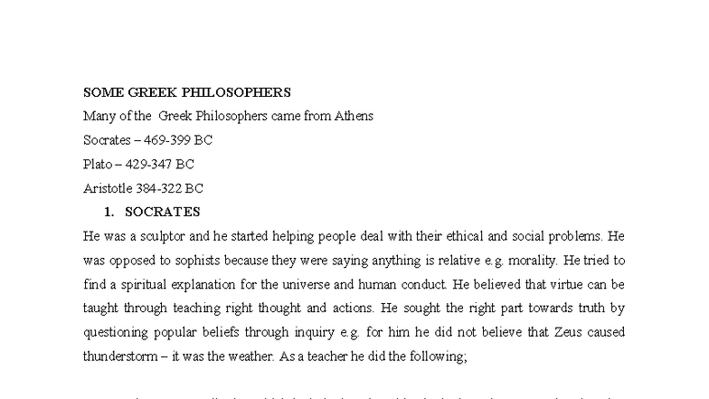 HIST 101: Greek Philosophers and Their Impact on Education - Studocu