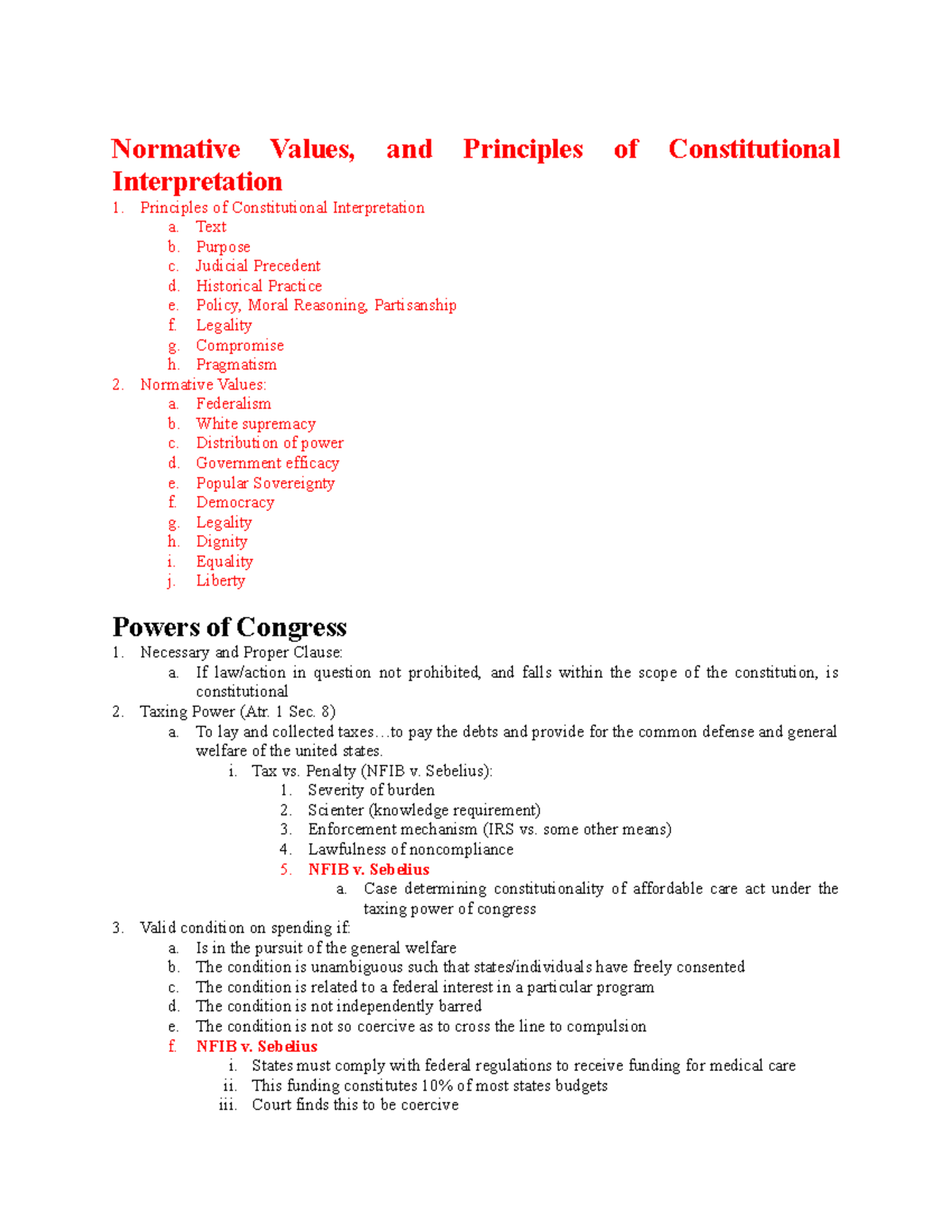 Constitutional Law Outline: Normative Values & Interpretation ...