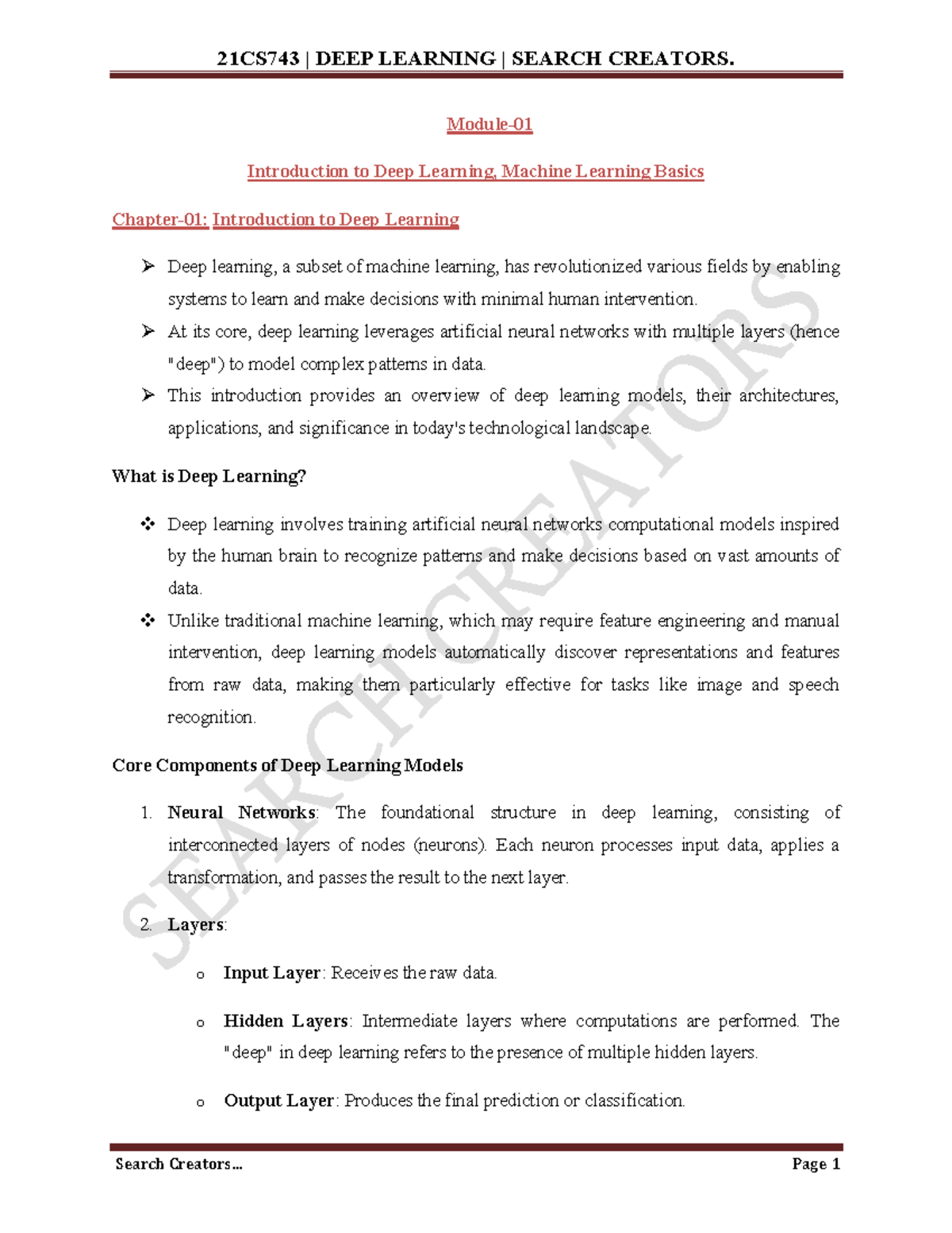 Deep Learning Notes: Overview & Key Concepts (21CS743) - Studocu