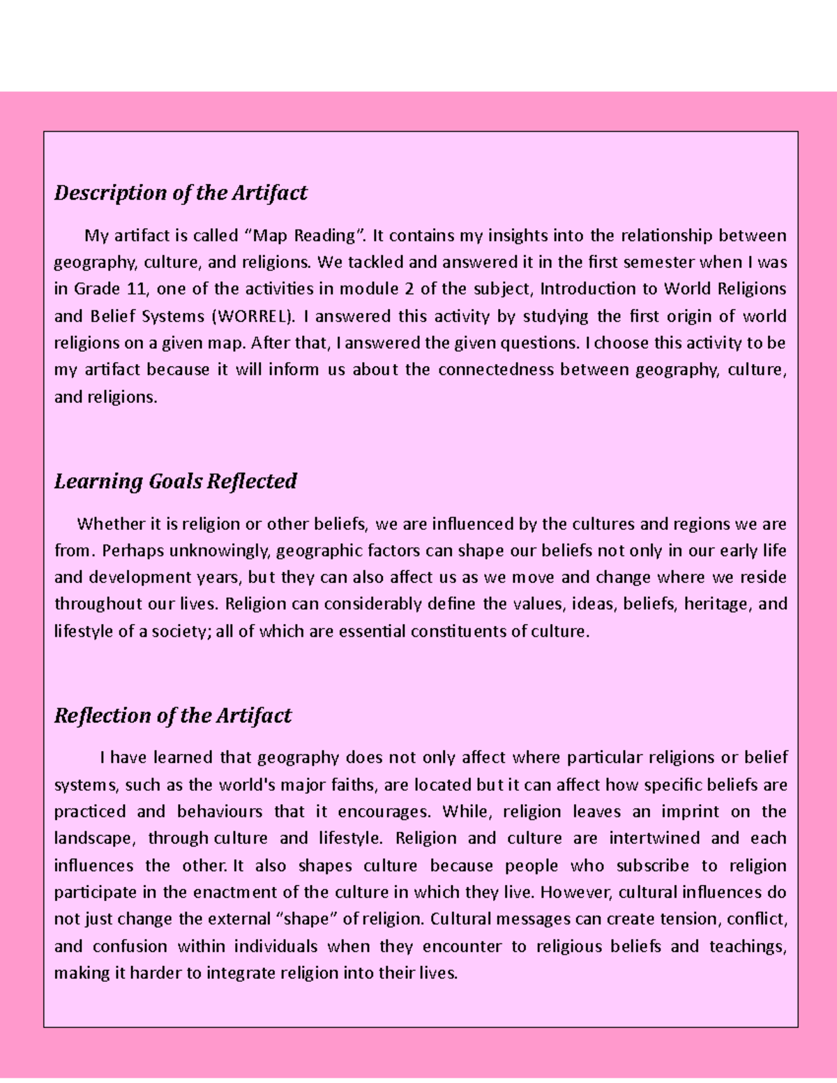 Portfolio 4 - description, learning goals, and learning goals reflected ...