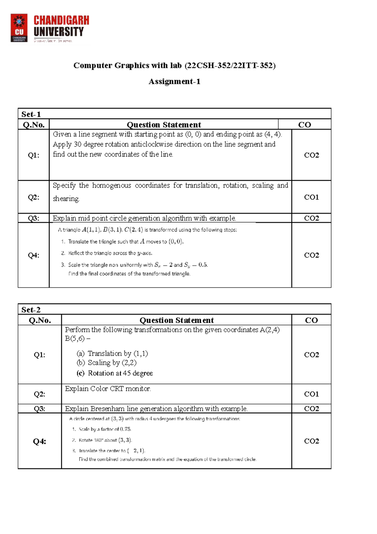 Computer Graphics with Lab: Comprehensive Assignment Questions (CG101 ...