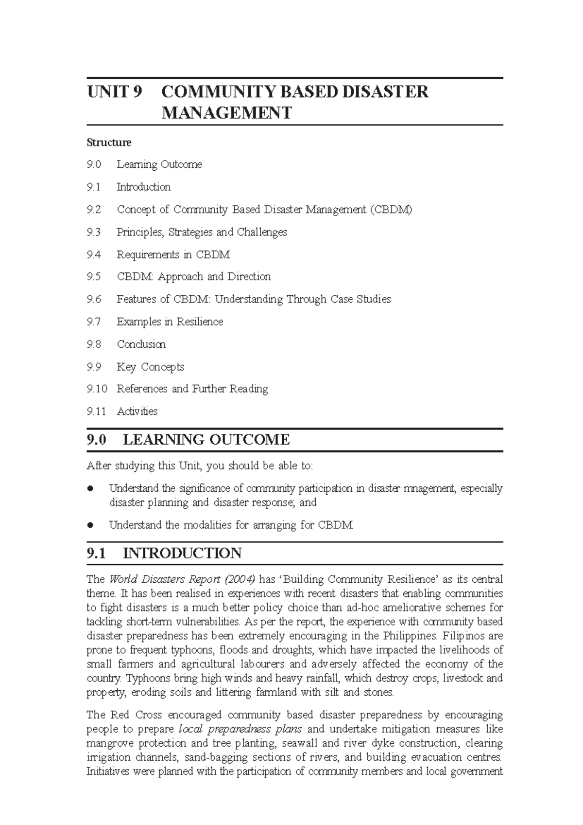UNIT 9: COMMUNITY BASED DISASTER MANAGEMENT - Key Concepts and ...
