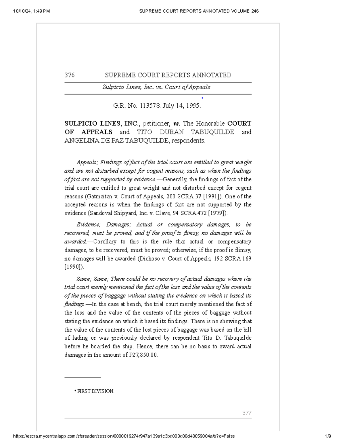 Sulpicio Lines, Inc. v. Court of Appeals: Case Review & Analysis - Studocu