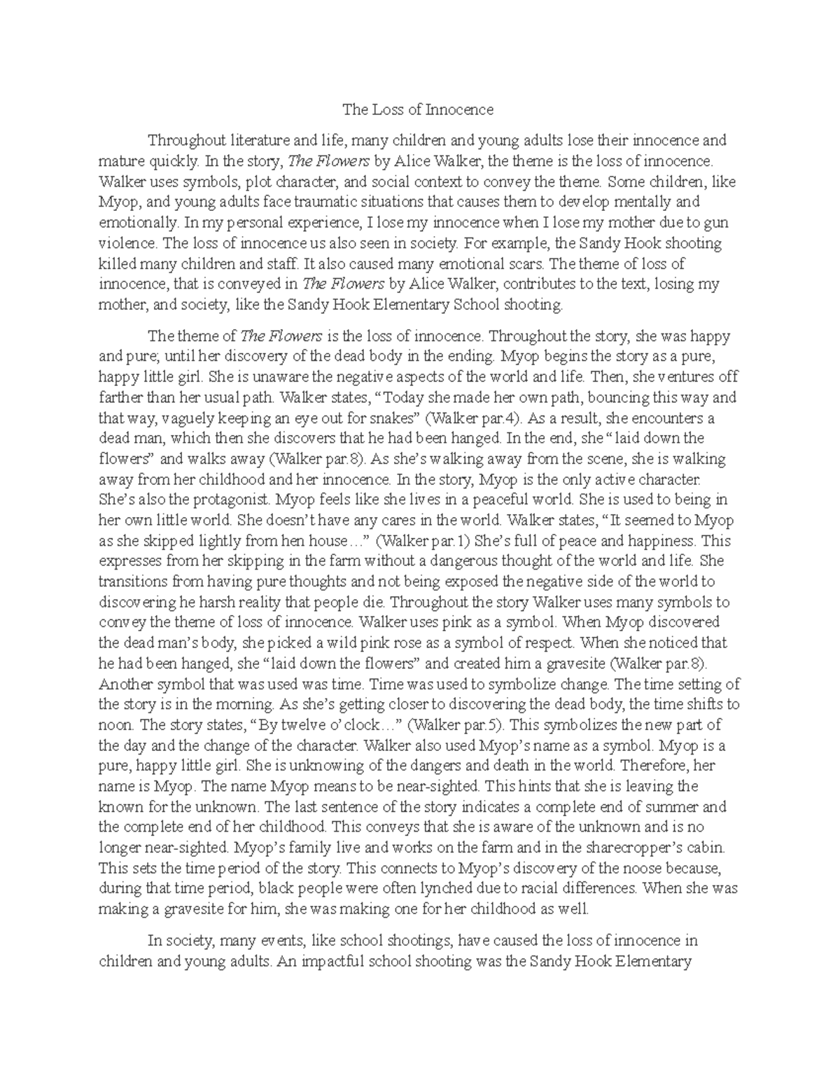 The Loss of Innocence - English 102 essay - The Loss of Innocence ...