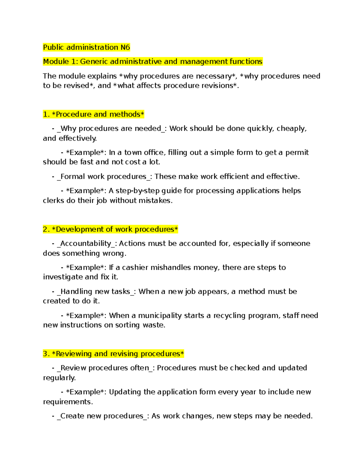 Public Administration N6 Module 1: Admin & Management Functions - Studocu