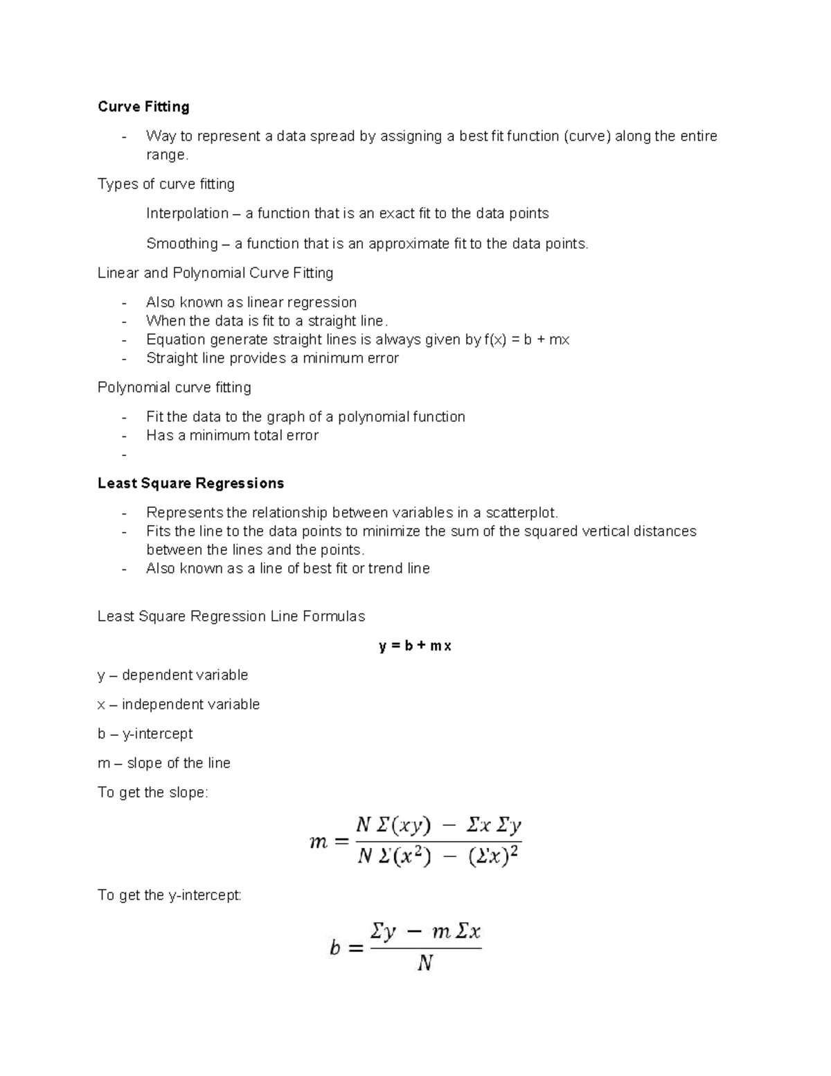 Numerical Curve Fitting Techniques and Methods for Data Analysis - Studocu