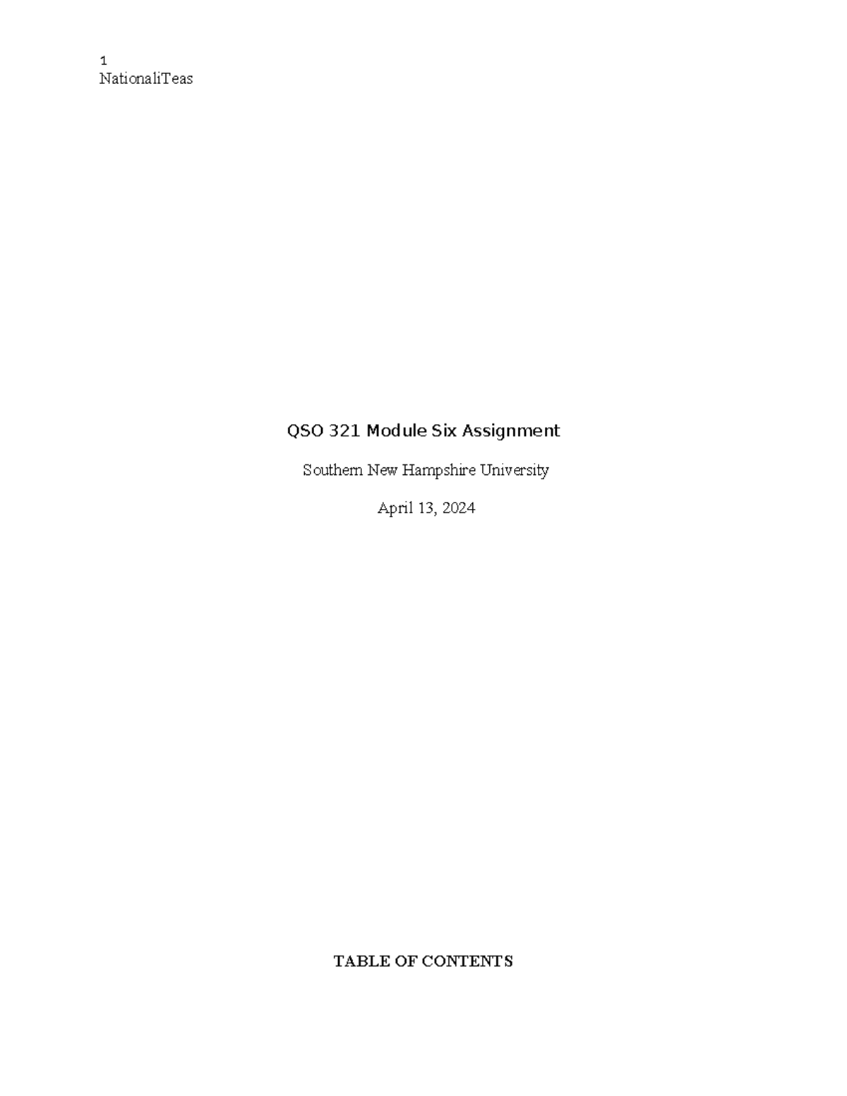Module Six Assignment - NationaliTeas QSO 321 Module Six Assignment ...
