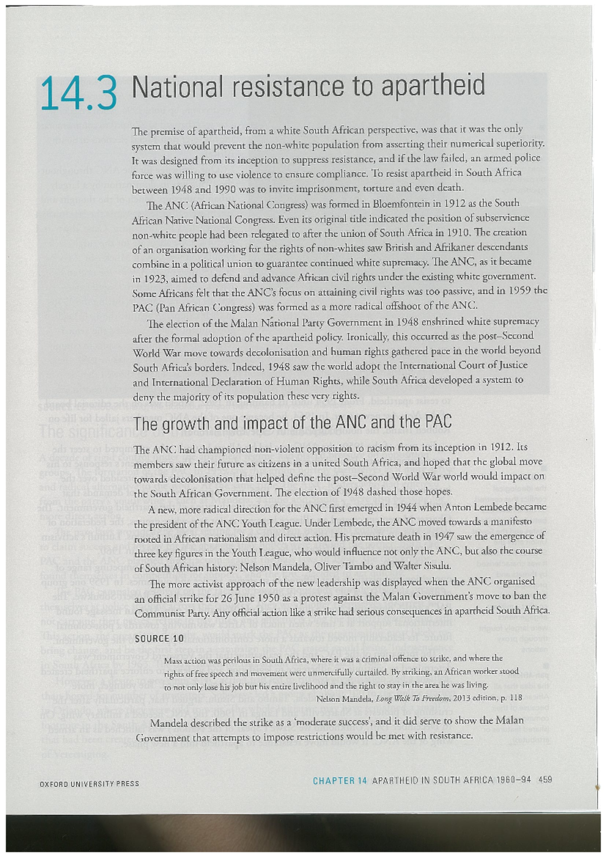 KFMH Chapter 14: Resistance to Apartheid - ANC & PAC Overview - Studocu