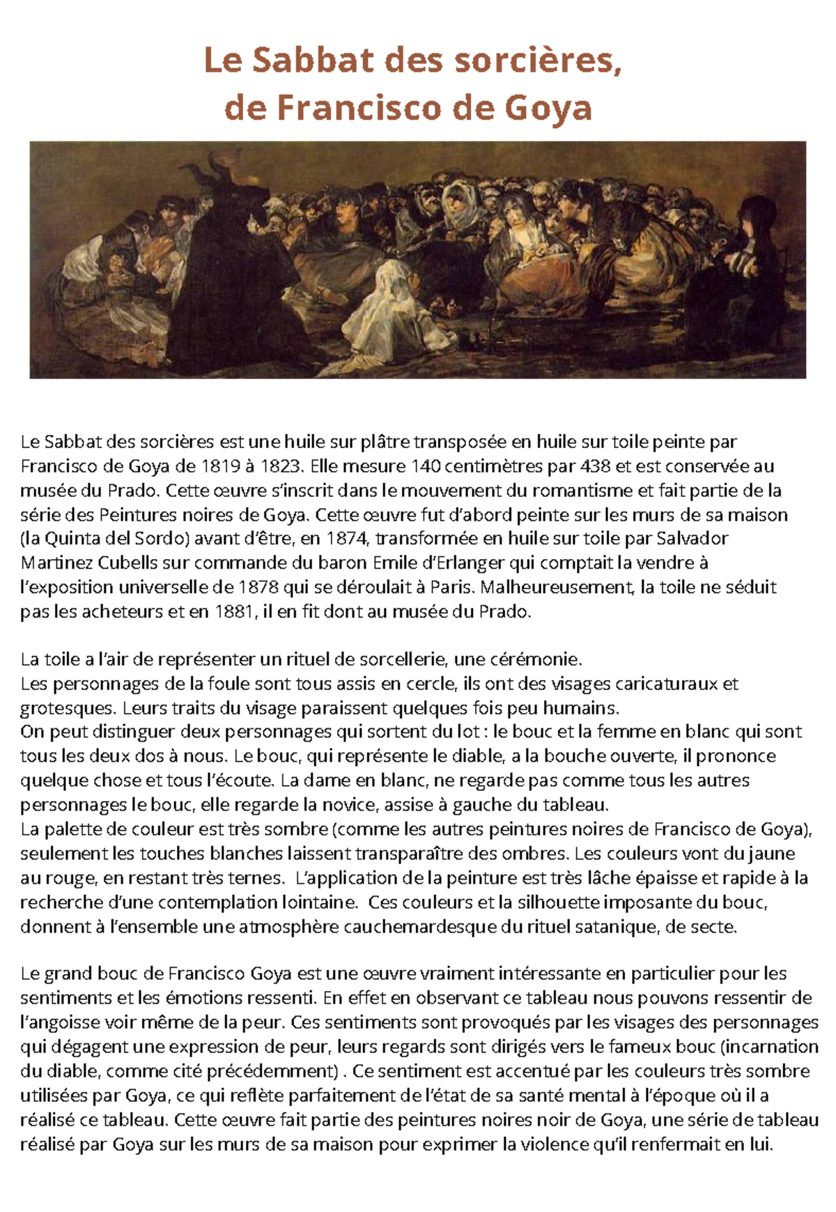 Analyse de "Le Sabbat des sorcières" de Goya (1819-1823) - Studocu