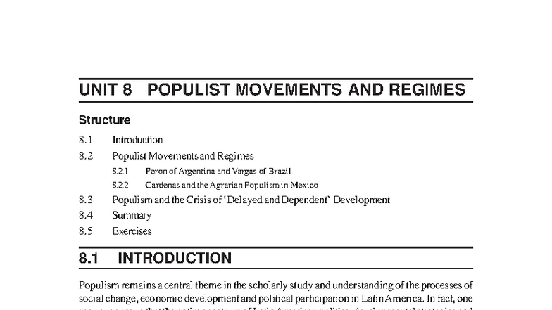 UNIT 8: POPULIST MOVEMENTS AND REGIMES IN LATIN AMERICA - Studocu