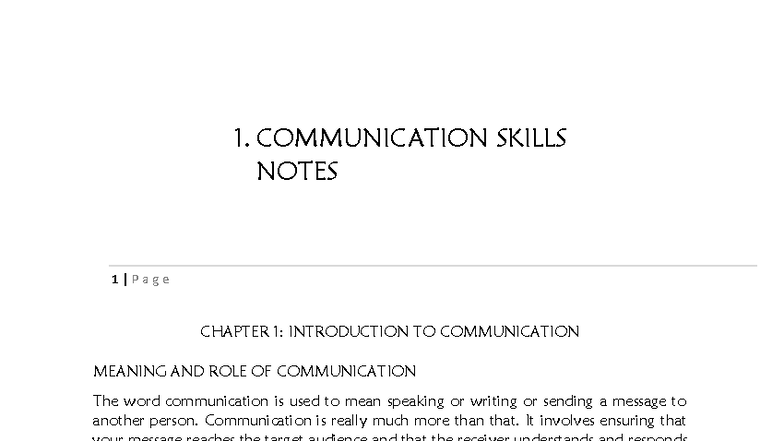 1. COMMUNICATION SKILLS NOTES CHAPTER 1: INTRODUCTION TO COMMUNICATION ...