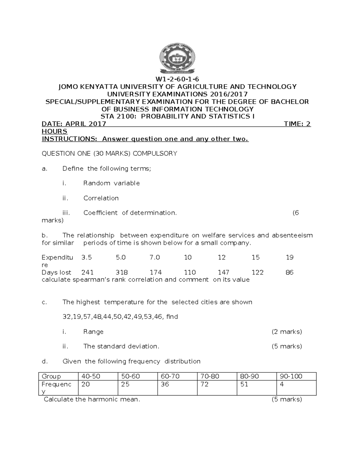 STA 2100: Final Exam Review for Probability and Statistics I - Studocu