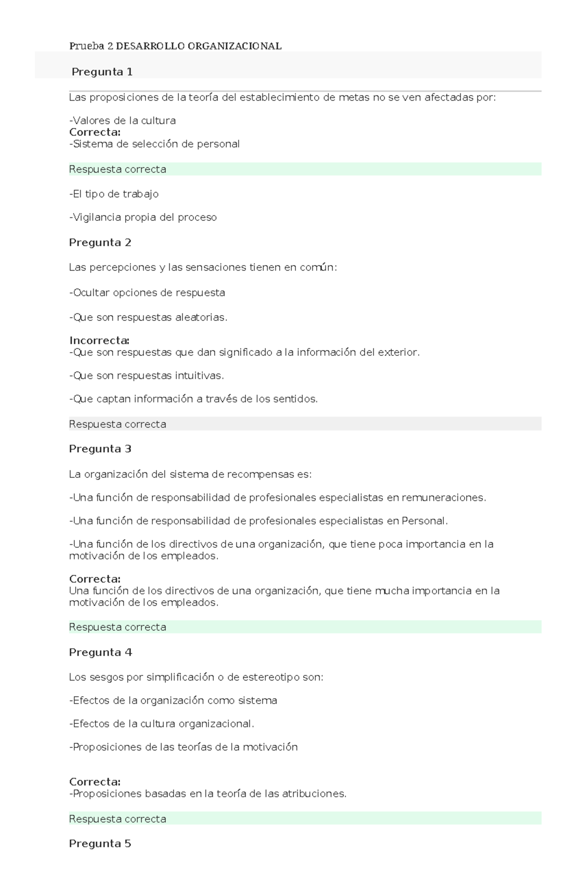 Prueba 2 - Desarrollo Organizacional: Preguntas y Respuestas Clave - Studocu