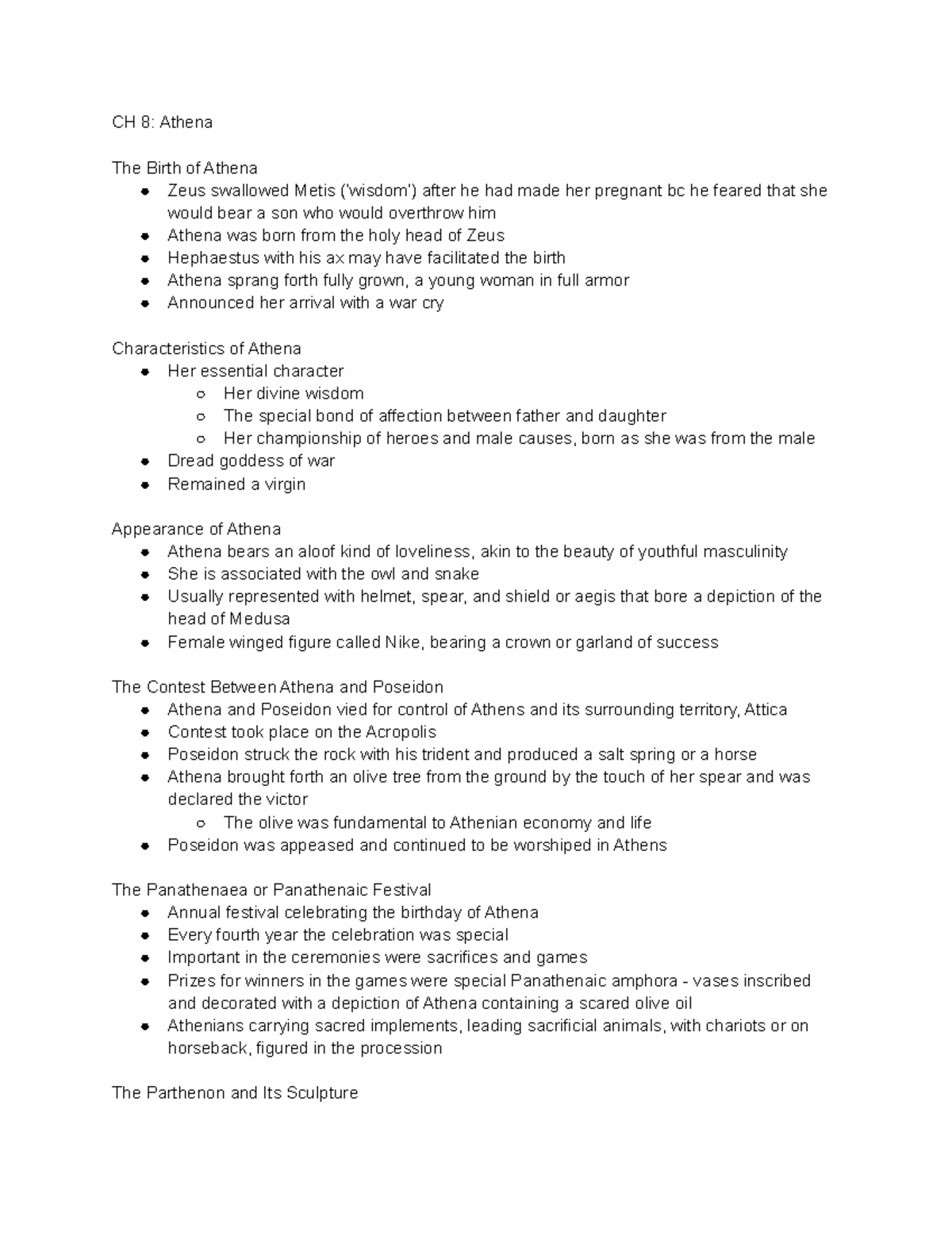CH 8 Lecture Notes - Summary of Athena in Classical Mythology - Studocu
