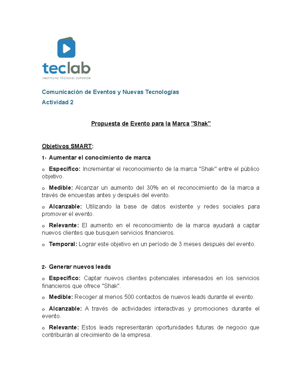 API 2 Propuesta de Evento Híbrido para la Marca "Shak" - Studocu