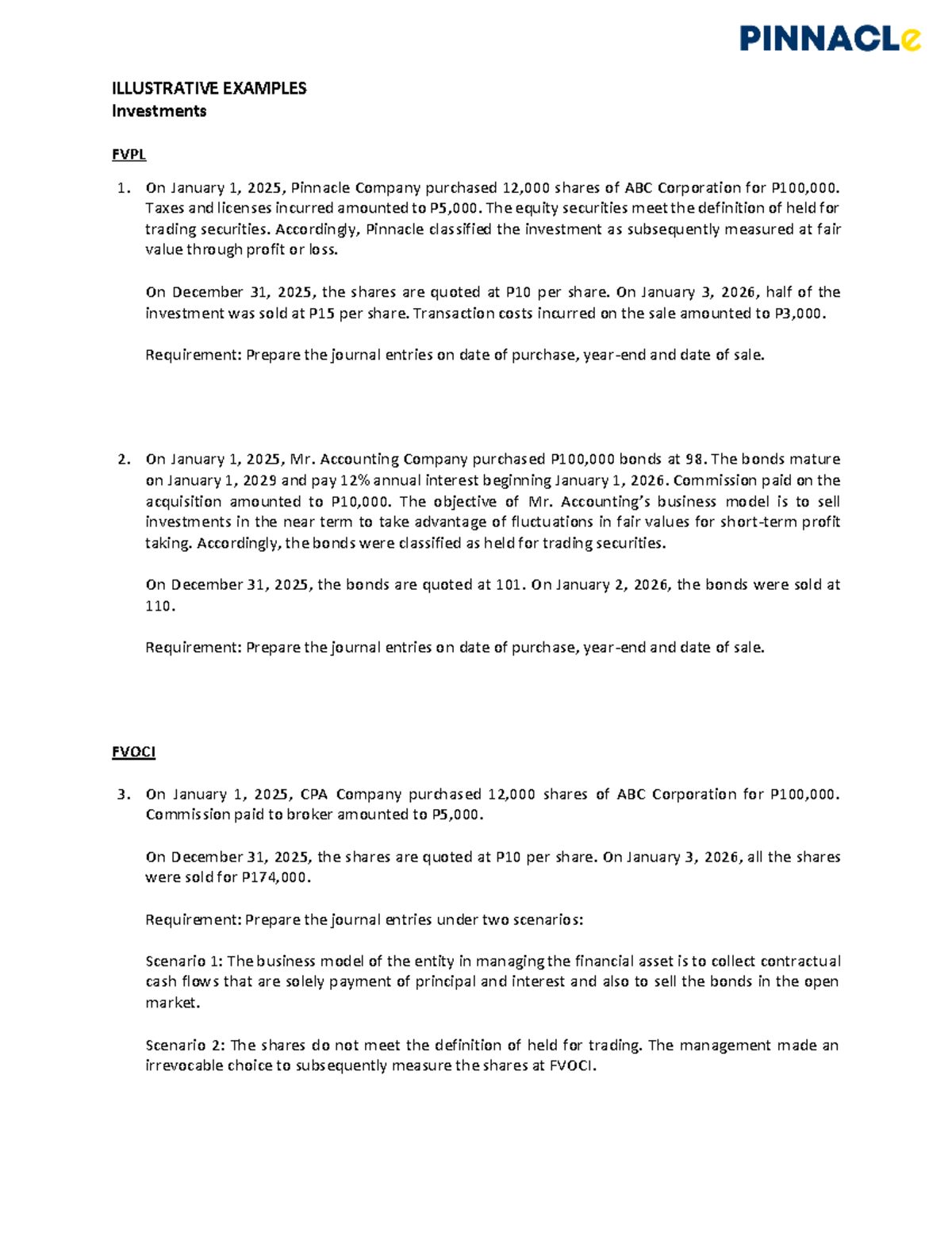 Illustrative Examples - Investments Analysis and Journal Entries - Studocu