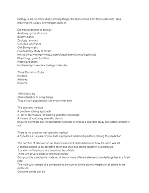 Biology - Study Notes, Assignments & Exams - Studocu