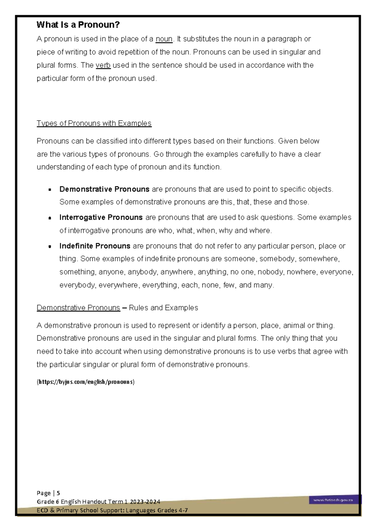 Pronouns: Understanding Types and Functions - Grade 6 English - Studocu