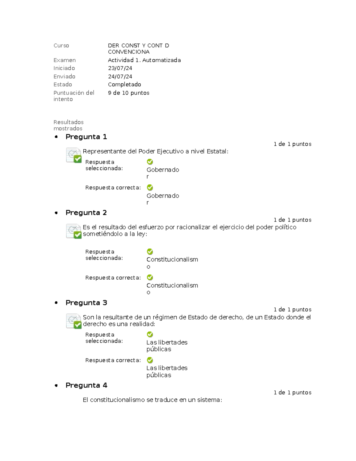 DERECHO CONSTITUCIONAL - Examen Actividad 1 Automatizada (DER CONST Y CONT D) - Studocu