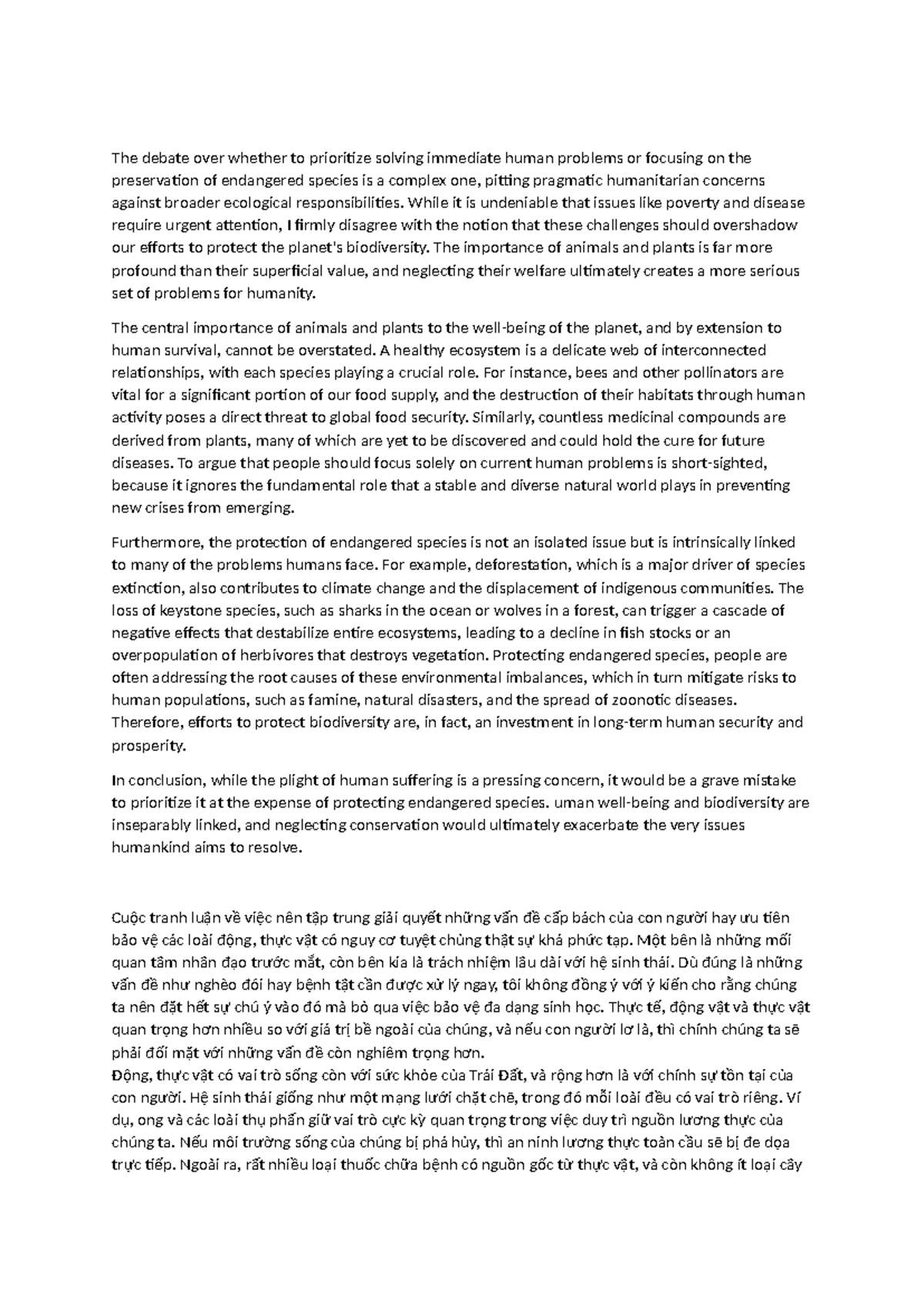 IELTS Essay: Balancing Human Needs and Endangered Species Conservation ...