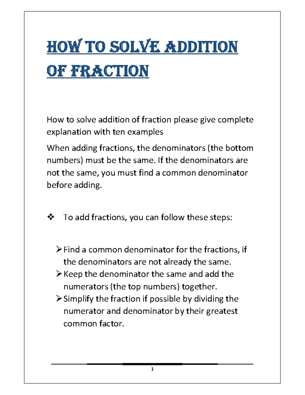 How to solve addition of fraction - How to solve addition of fraction ...
