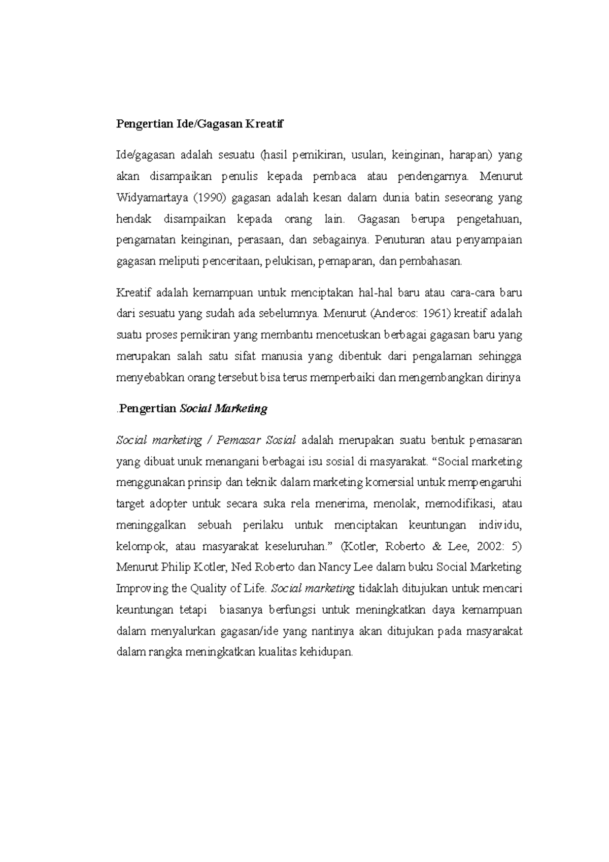 Pengertian Ide dan Gagasan Kreatif dalam Pemasaran Sosial - Studocu