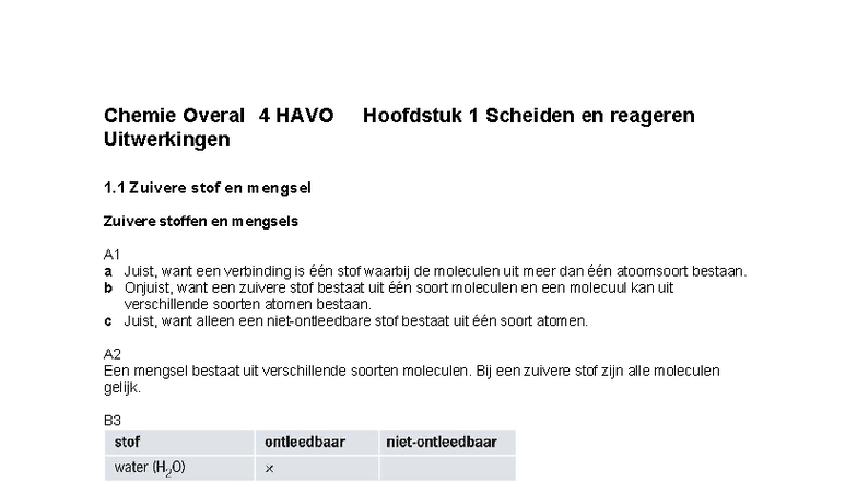 Uitwerkingen H1 Scheikunde HAVO 4: Scheiden en Reageren - Studeersnel