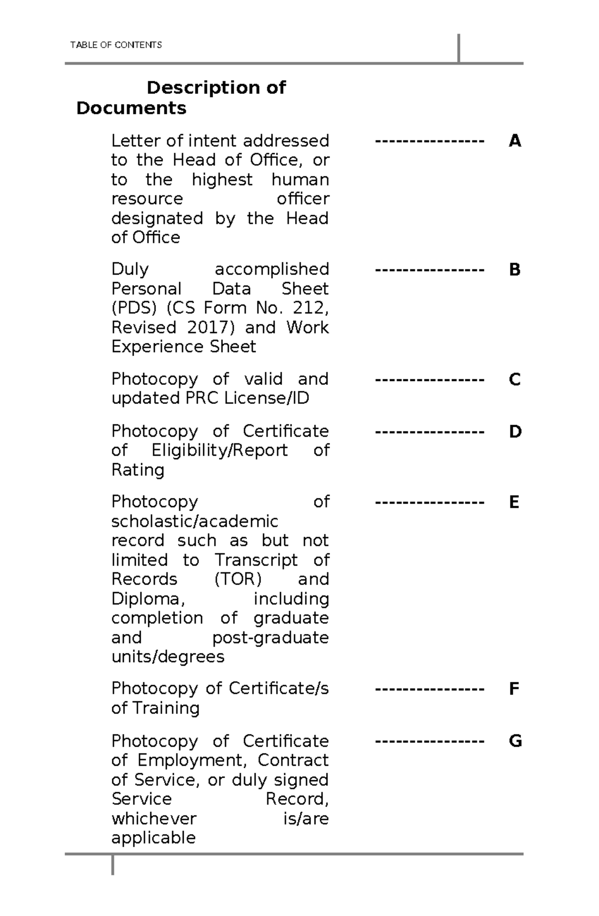 Table-of-Contents SHS-JHS-elem - TABLE OF CONTENTS Description of ...