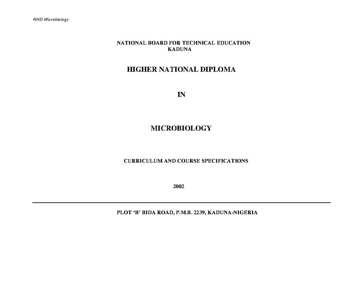 HND Microbiology Curriculum Overview and Course Specifications - Studocu