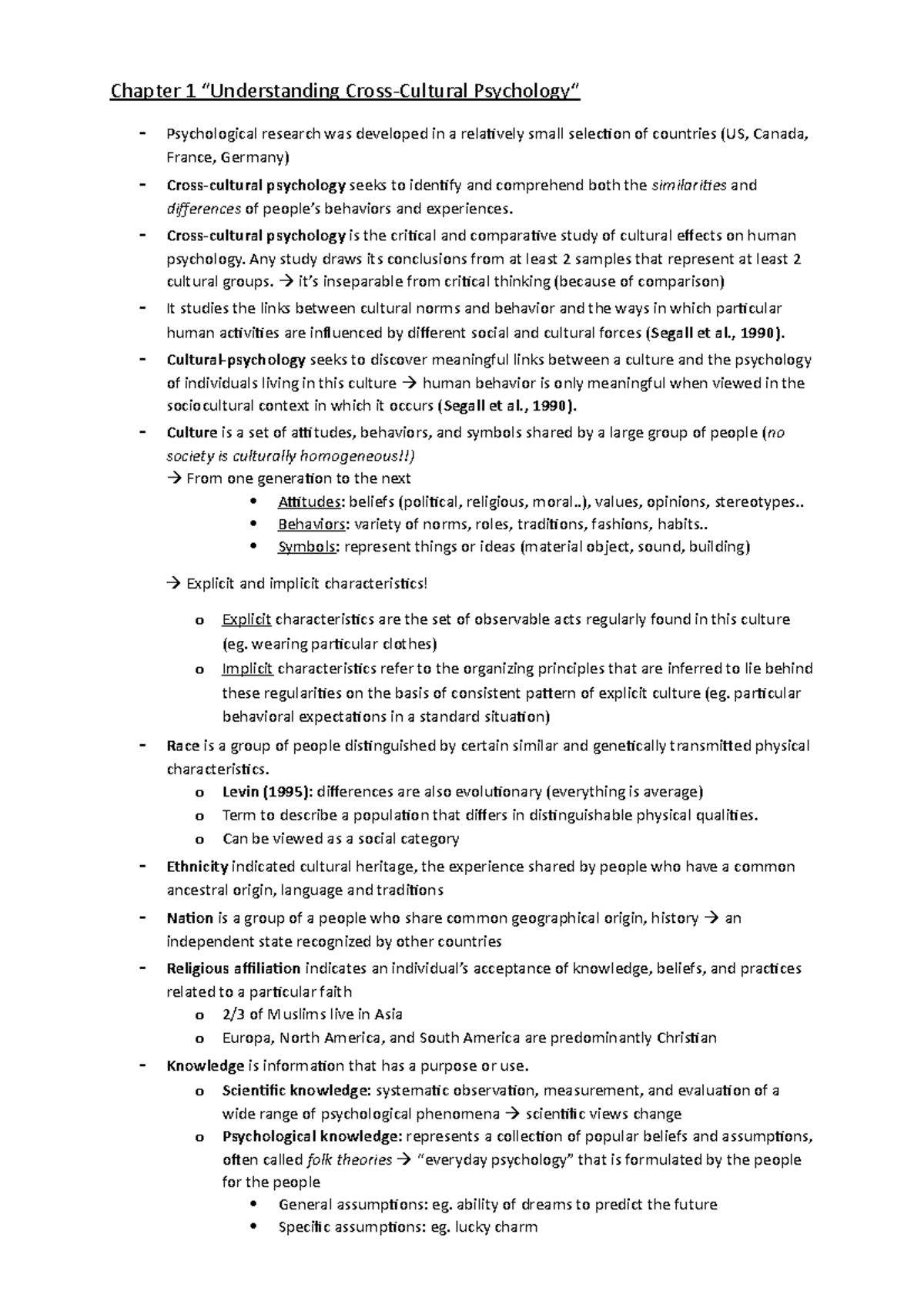 Summary of Chapter 1 & 2: Understanding Cross-Cultural Psychology ...