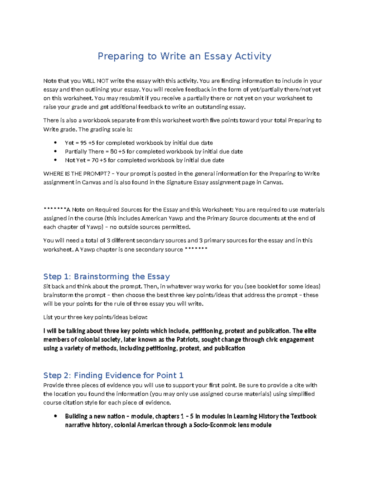 ENG 101: Preparing to Write an Essay - Outline and Evidence Worksheet ...
