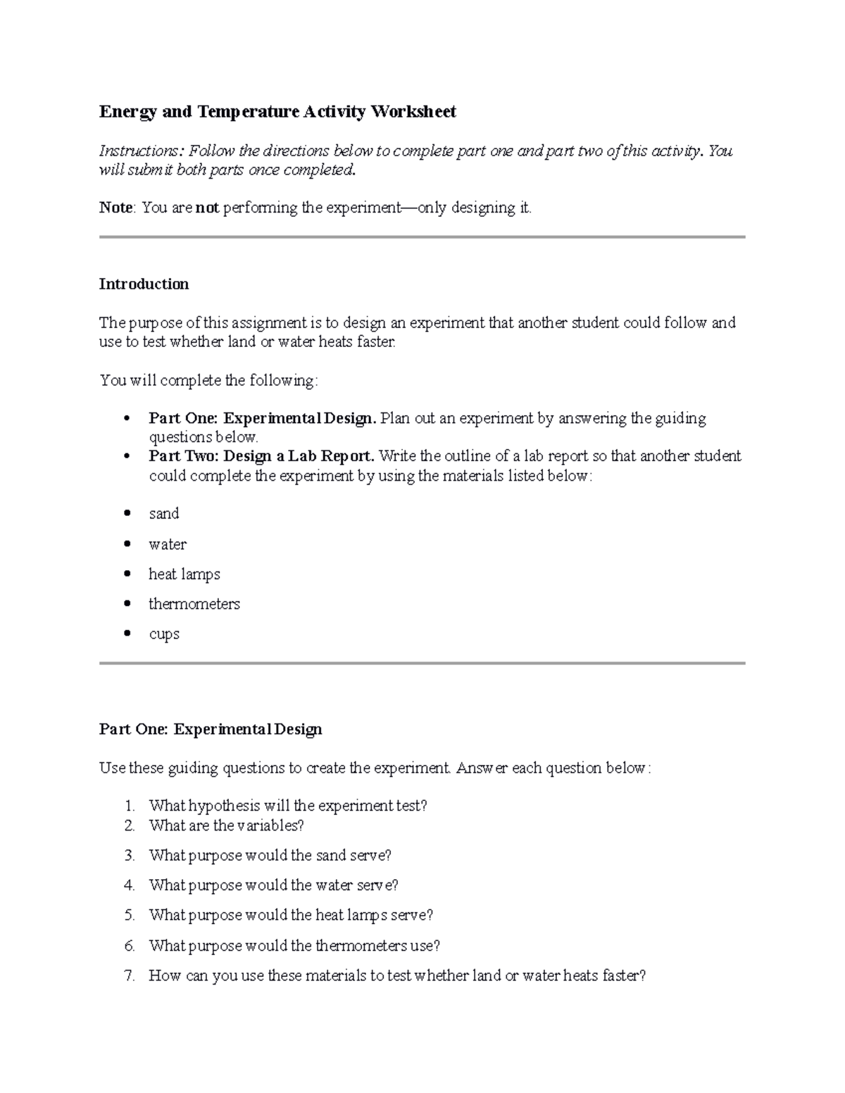 Energy activity - N/A - Energy and Temperature Activity Worksheet ...