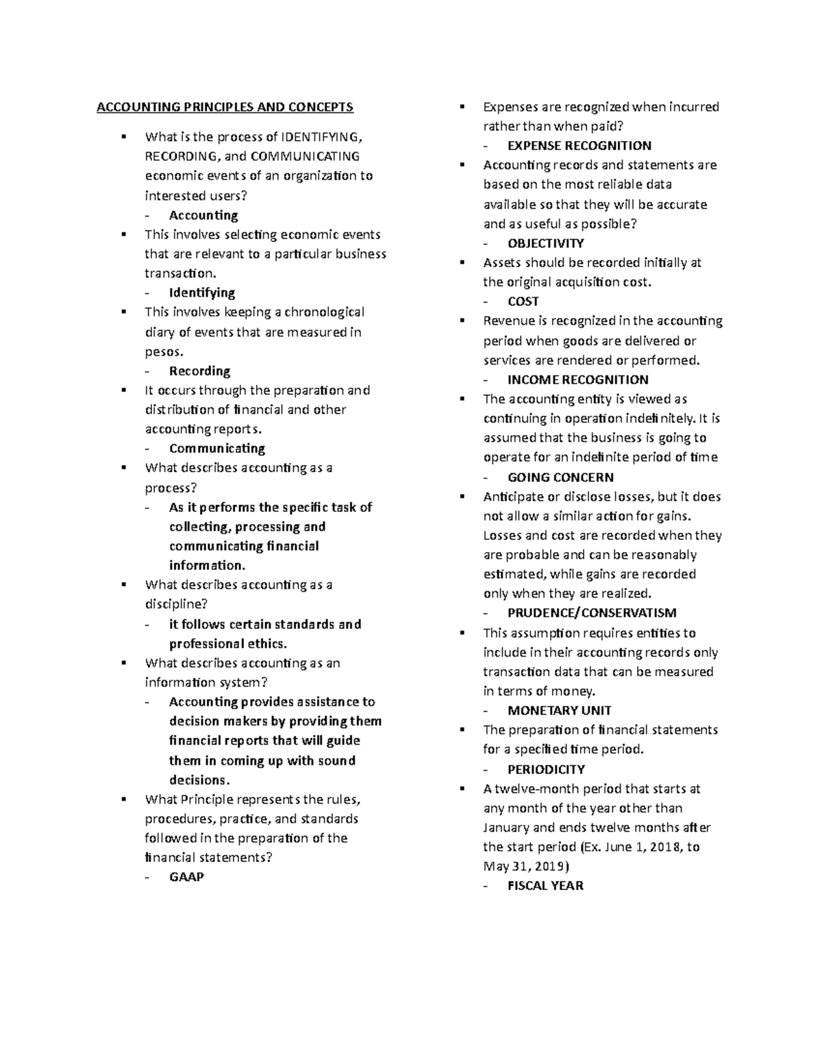 Acounting - My notes 😊 - ACCOUNTING PRINCIPLES AND CONCEPTS What is the ...