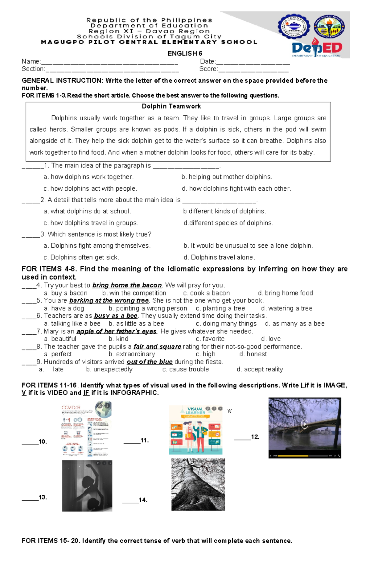 English 6 - 1st Quarter Exam with Answer Key - Studocu