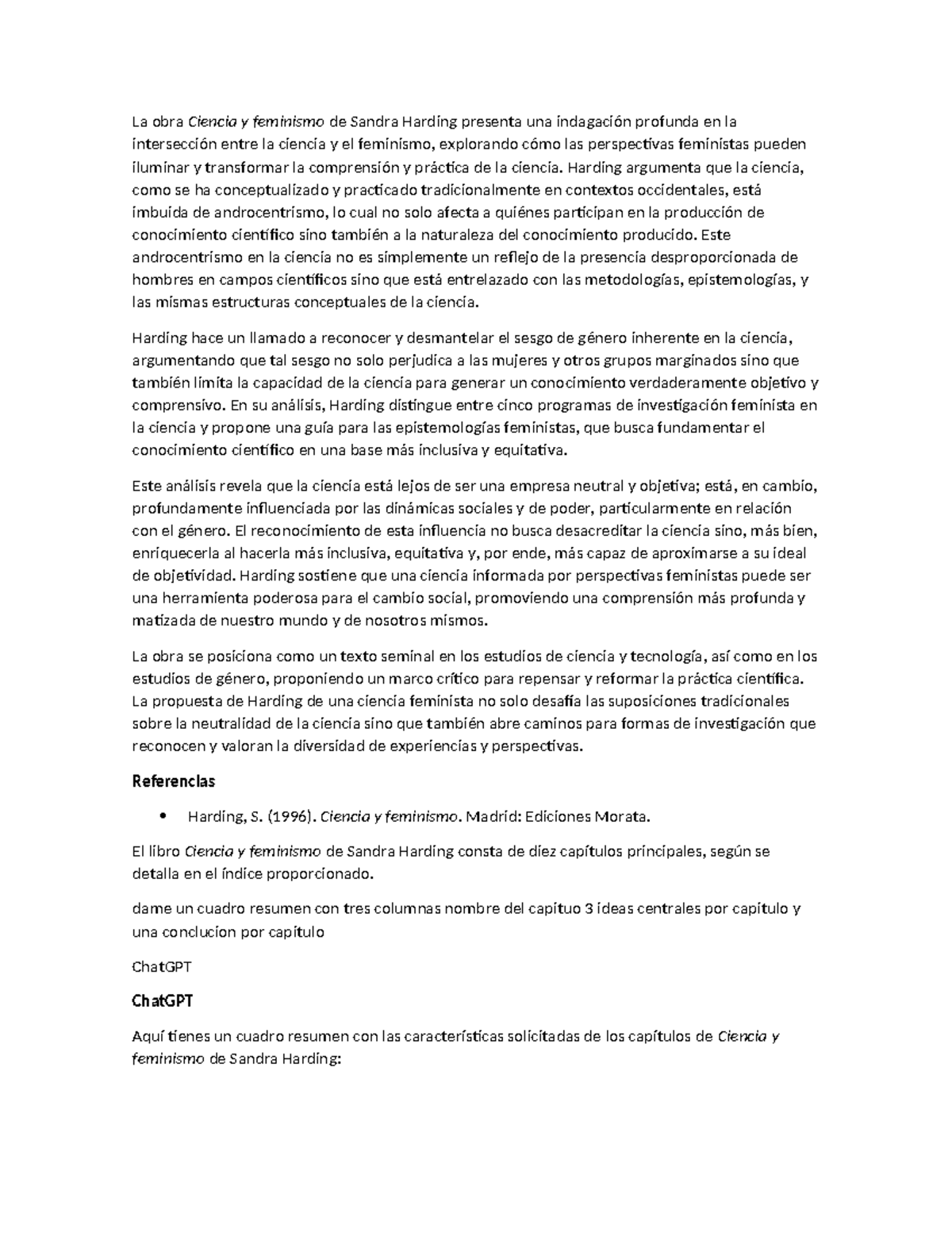 Ciencia y Feminismo: Análisis Integral de Sandra Harding - Studocu