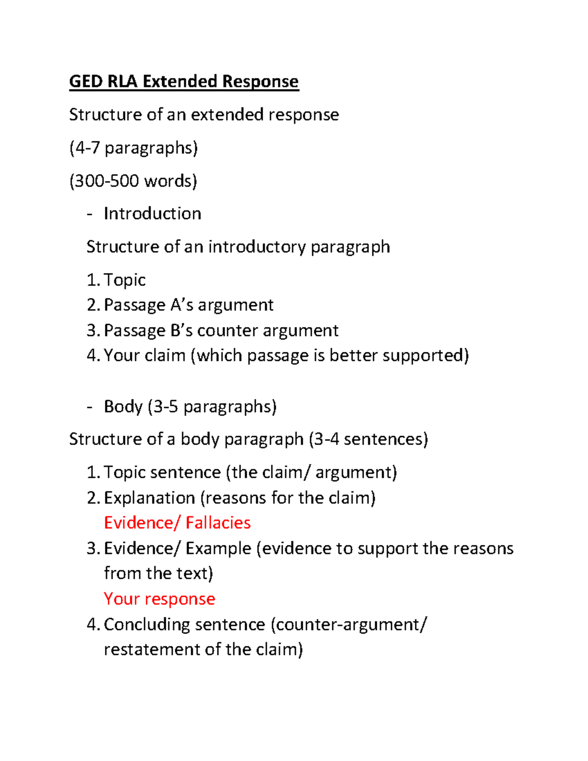 GED RLA Extended Response: Structuring Your Argument Effectively - Studocu