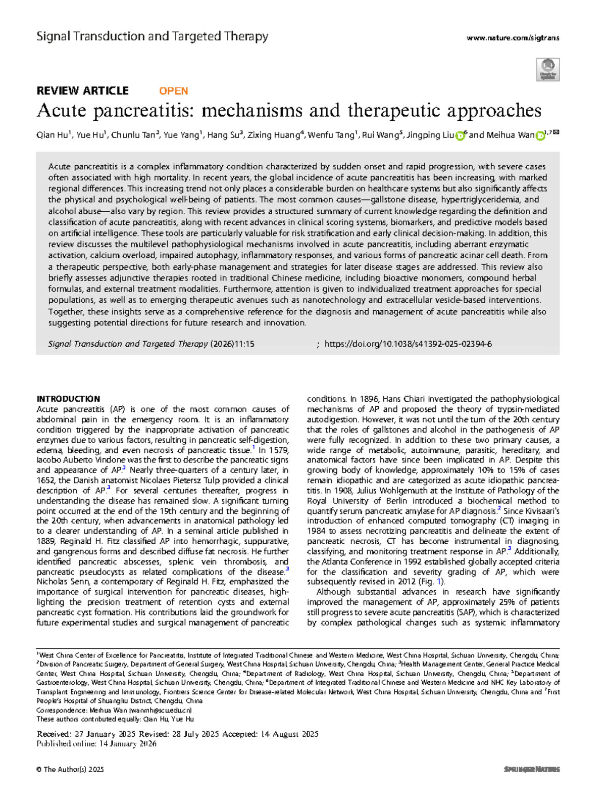 Signal Transduction and Targeted Therapy (2026) 11:15 - Acute ...